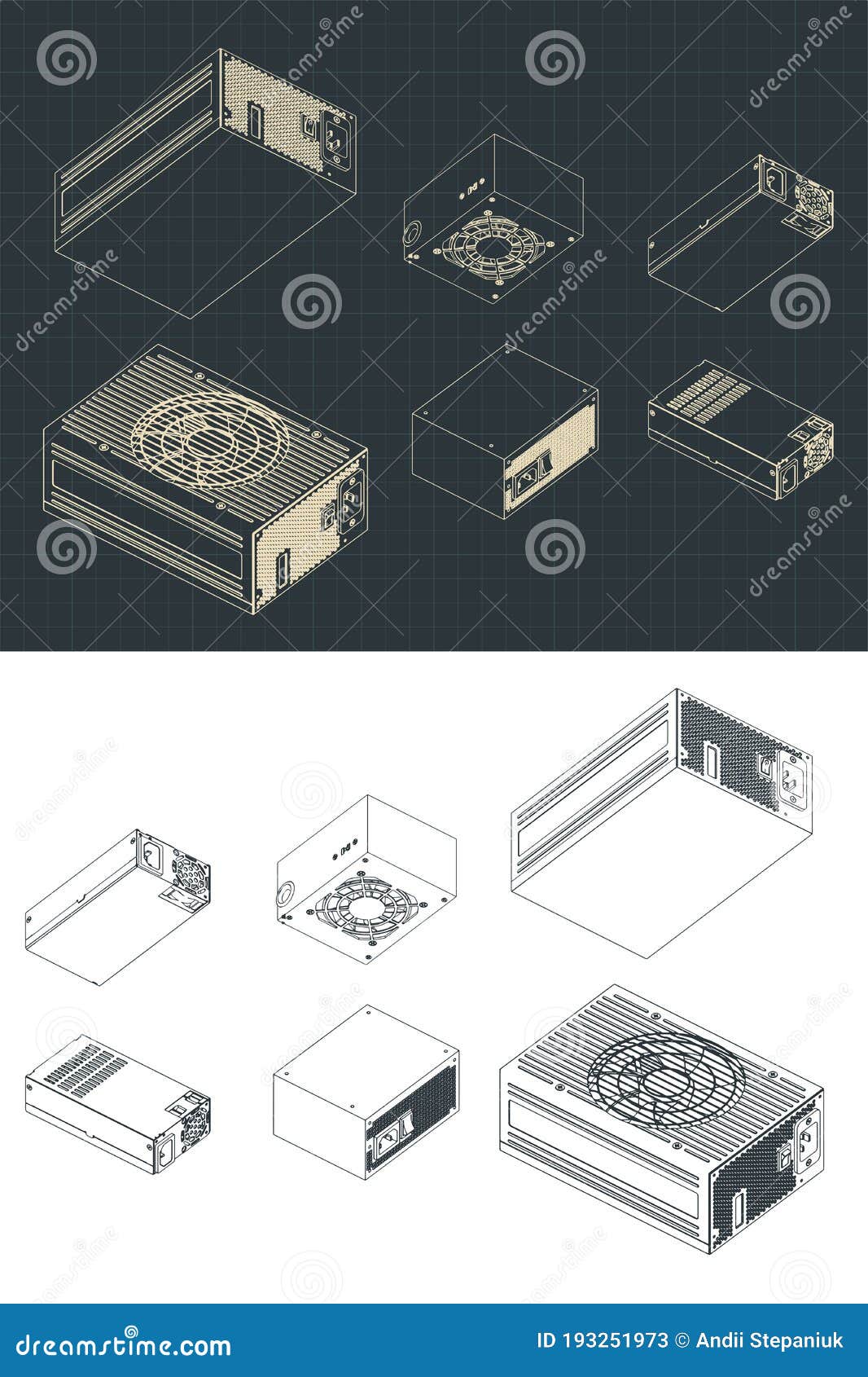 Computer Power Supplies Isometric Drawings Stock Vector - Illustration ...
