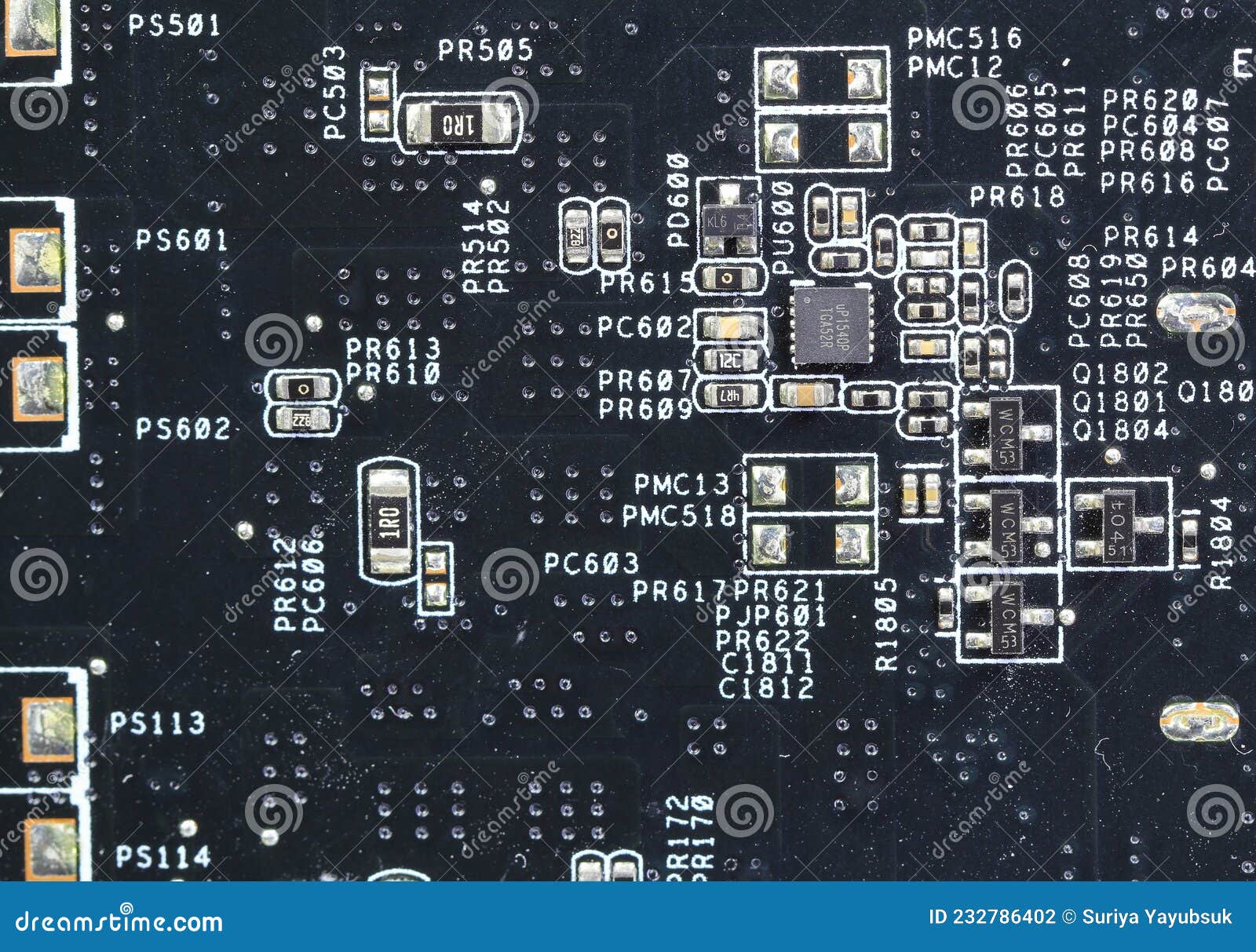 Computer Printed Circuit Board with Electronic Components after Used ...