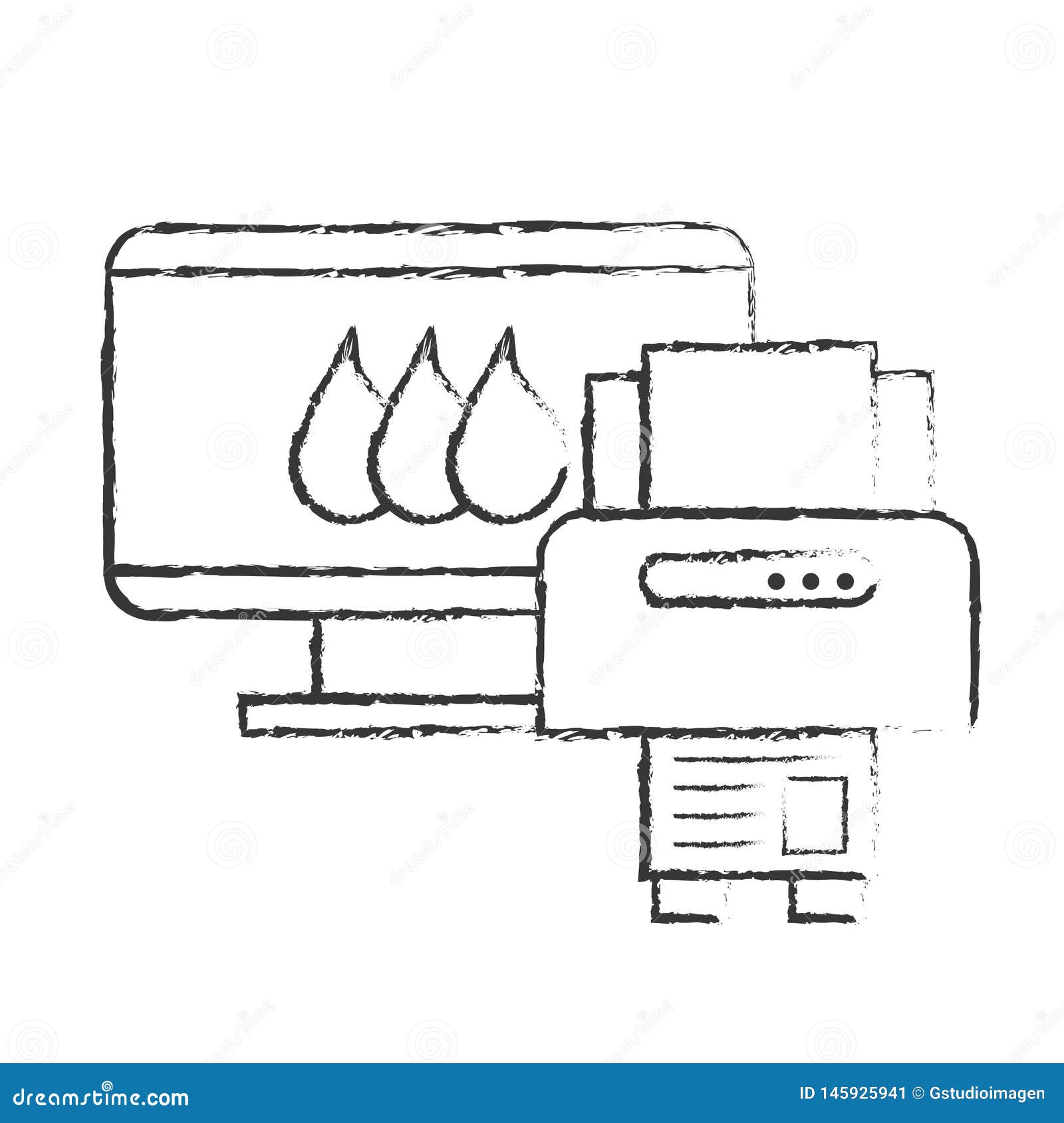 Computer and Printer Devices Graphic Design Tool Stock Illustration ...