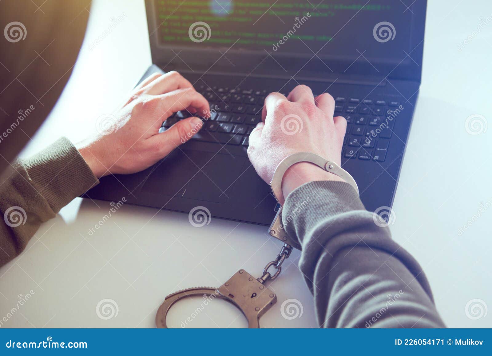 Computer Privacy Attack. Hackers Programmer Look on Screen and Forcibly ...