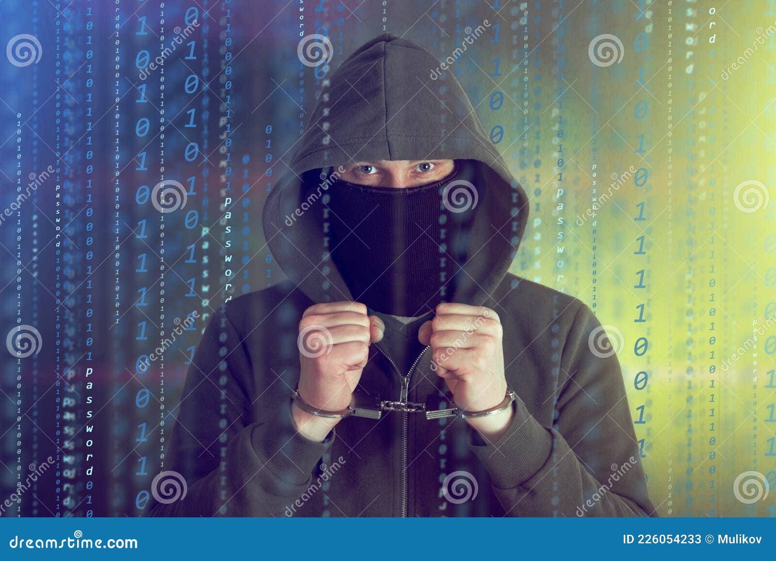 Computer Privacy Attack. Hackers Programmer Look on Screen and Forcibly ...