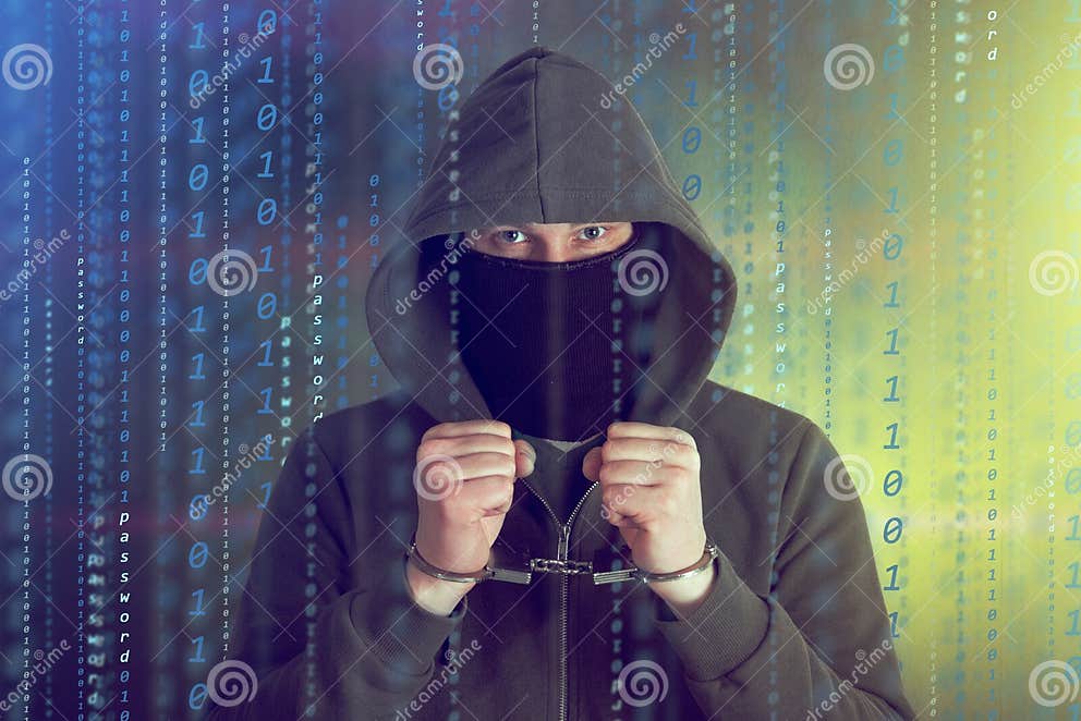 Computer Privacy Attack. Hackers Programmer Look on Screen and Forcibly ...