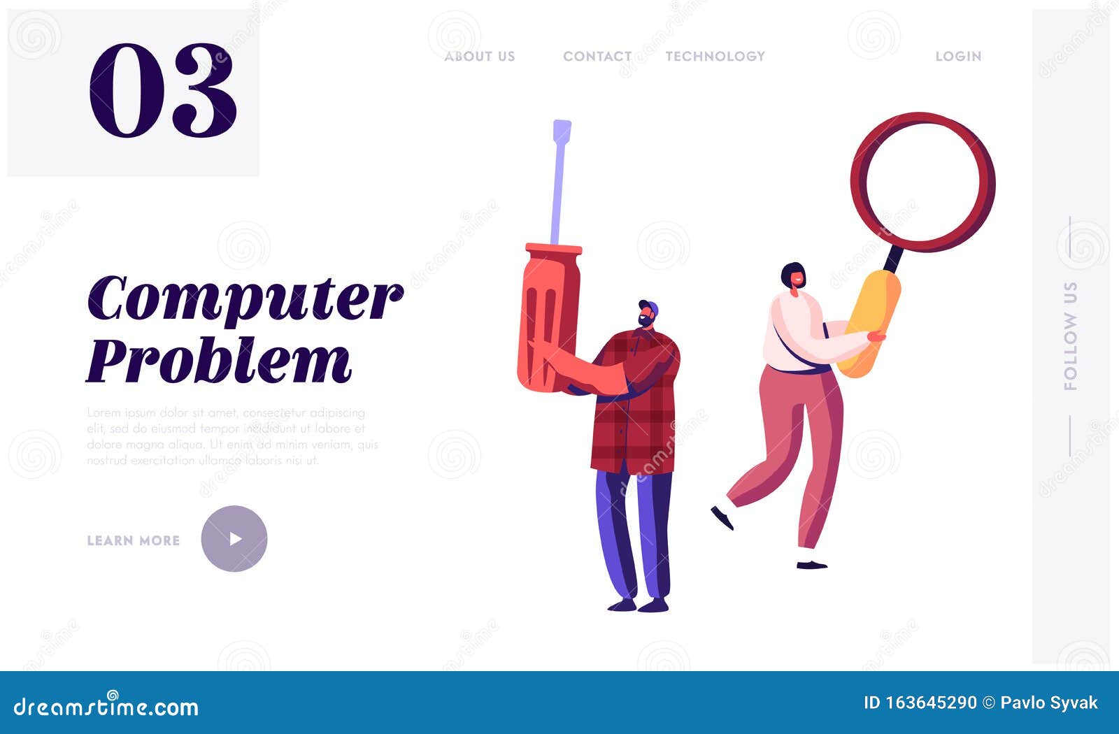 Computer Problems Fixing Service Website Landing Page. Technicians with Screwdriver and ...
