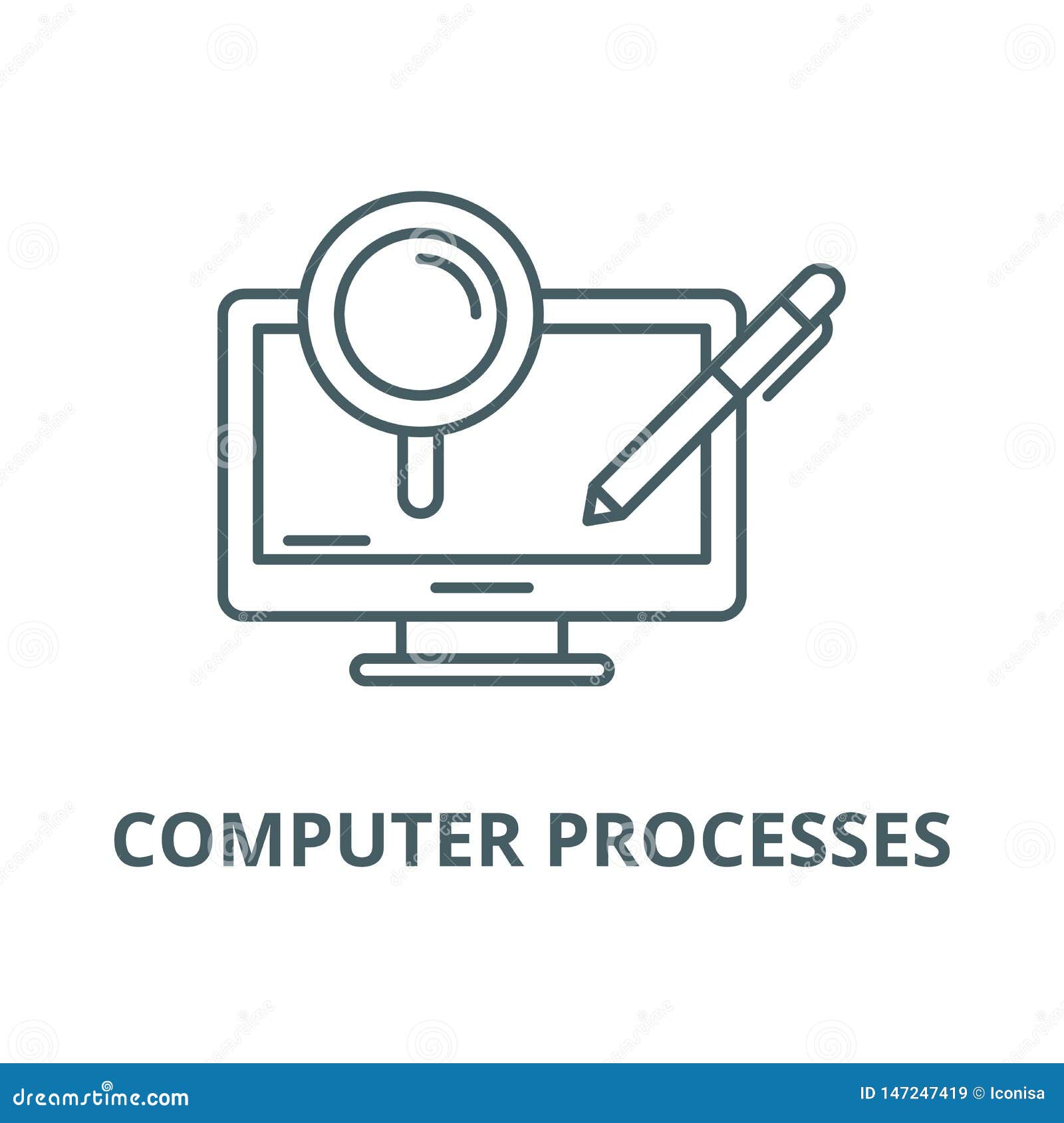 Computer Processes Vector Line Icon, Linear Concept, Outline Sign ...