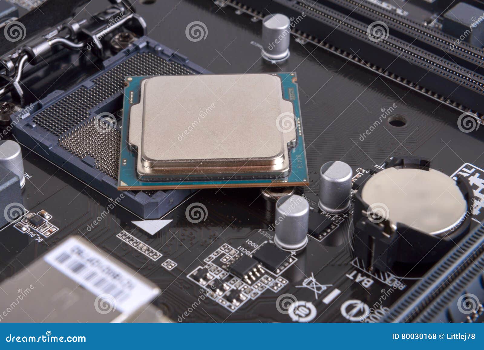 Computer Processor on Black Motherboard Stock Photo - Image of card ...
