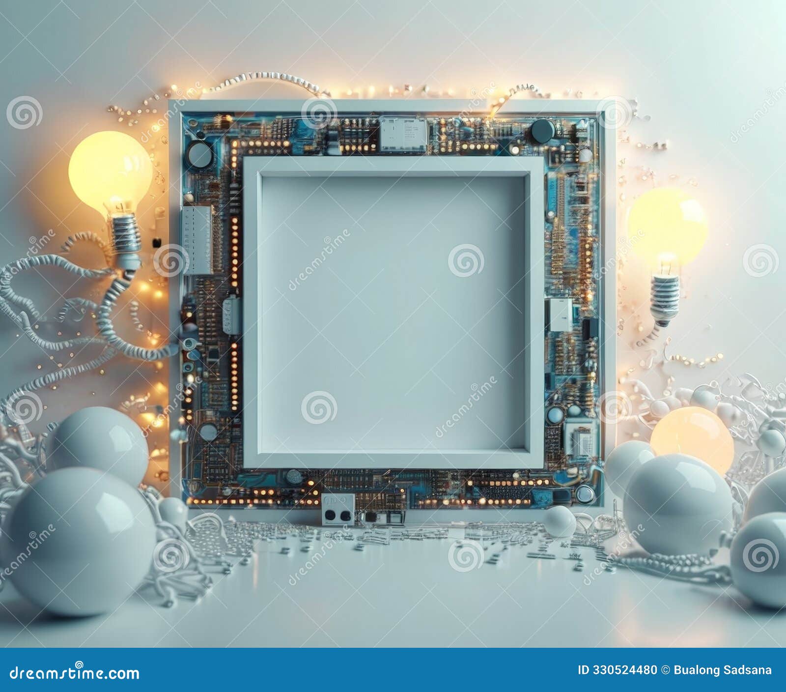 Computer Processor with Blank Screen and Some Light Bulbs Stock ...