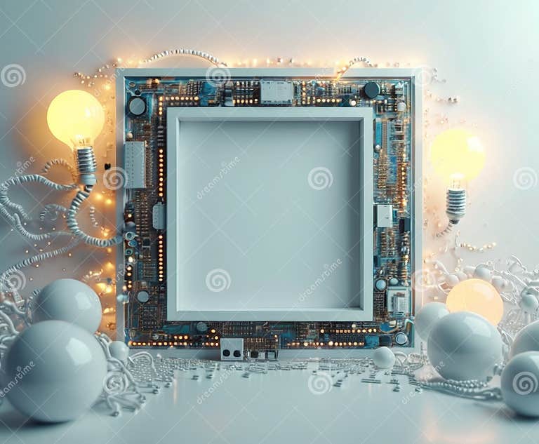 Computer Processor with Blank Screen and Some Light Bulbs Stock ...