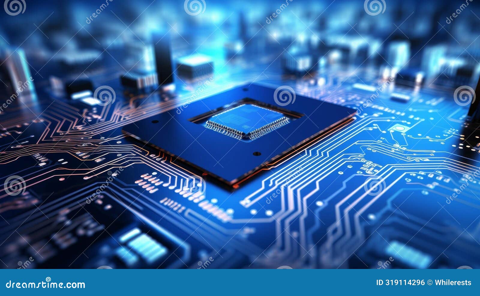 Computer Processor on a Blue Background. Technology Concept Stock ...