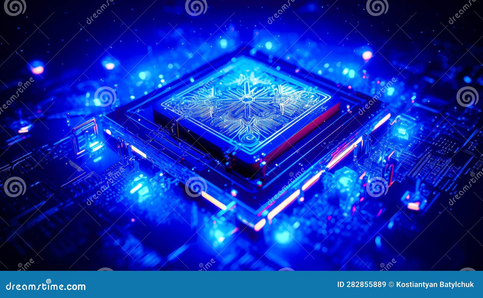 Computer Processor with Blue Light Shining on it S Back Ground ...