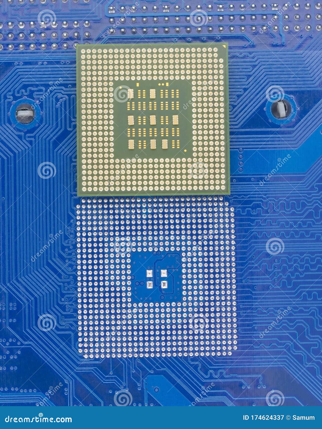 Computer Processor on Blue Motherboard Circuit Stock Image - Image of ...