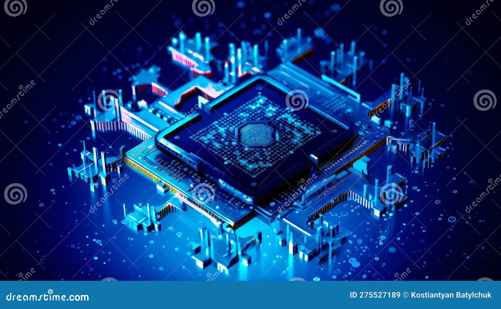 Computer Processor on Blue Surface with Lot of Wires Around it ...