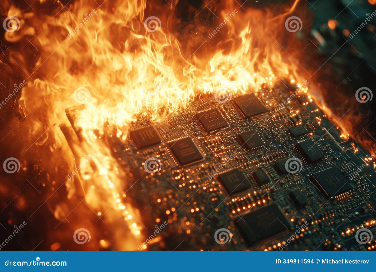 Computer Processor Catching Fire on Circuit Board Stock Photo - Image ...