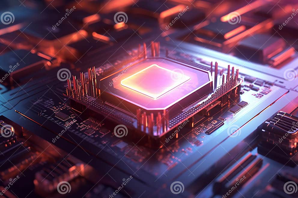 Computer Processor Central Processing Unit with Integrated Microchip and Neon Light on Component ...