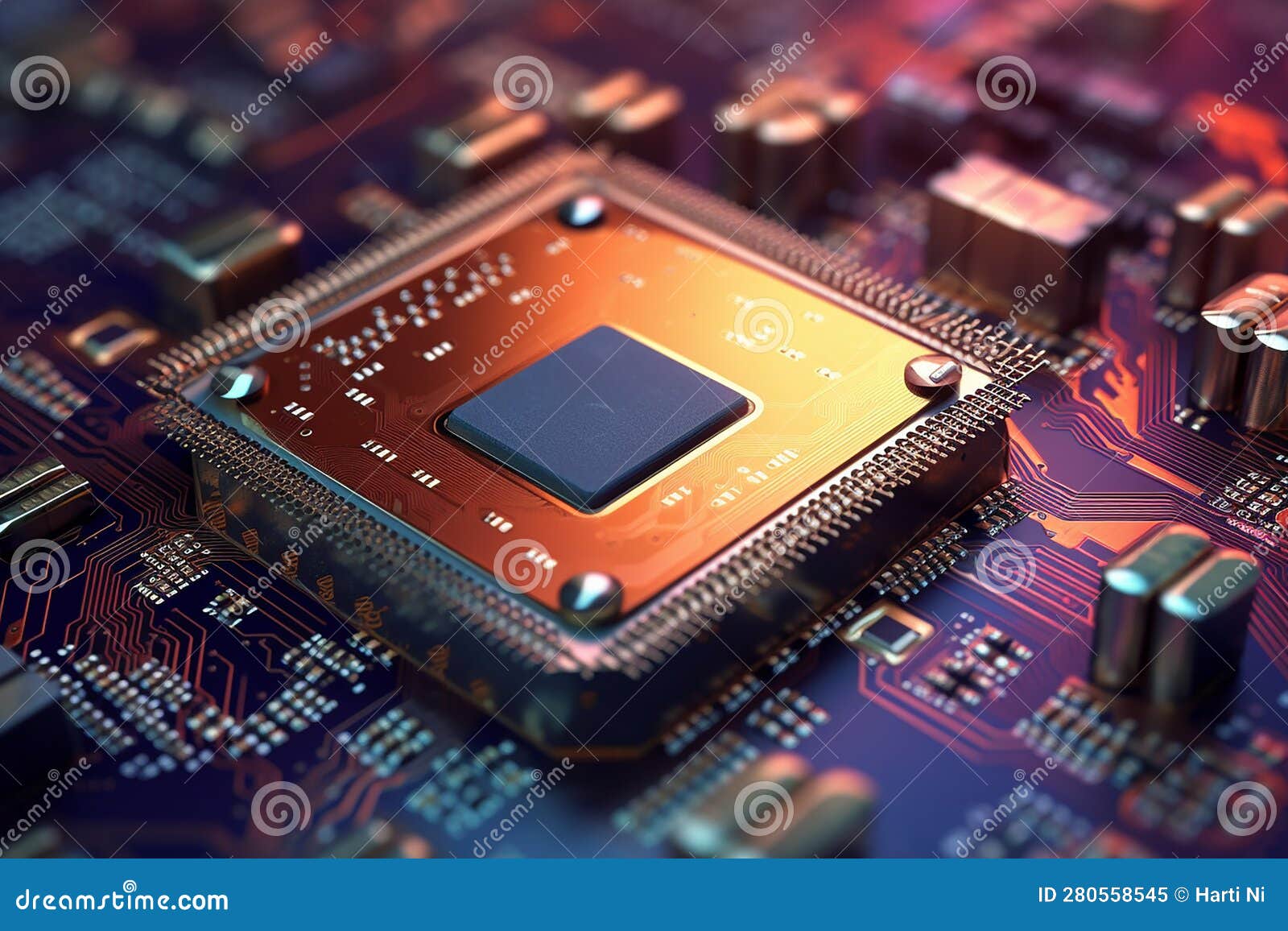 Computer Processor Central Processing Unit With Motherboard Background