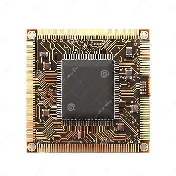 Computer Processor Chip Showing Complex Electronic Circuitry on White ...
