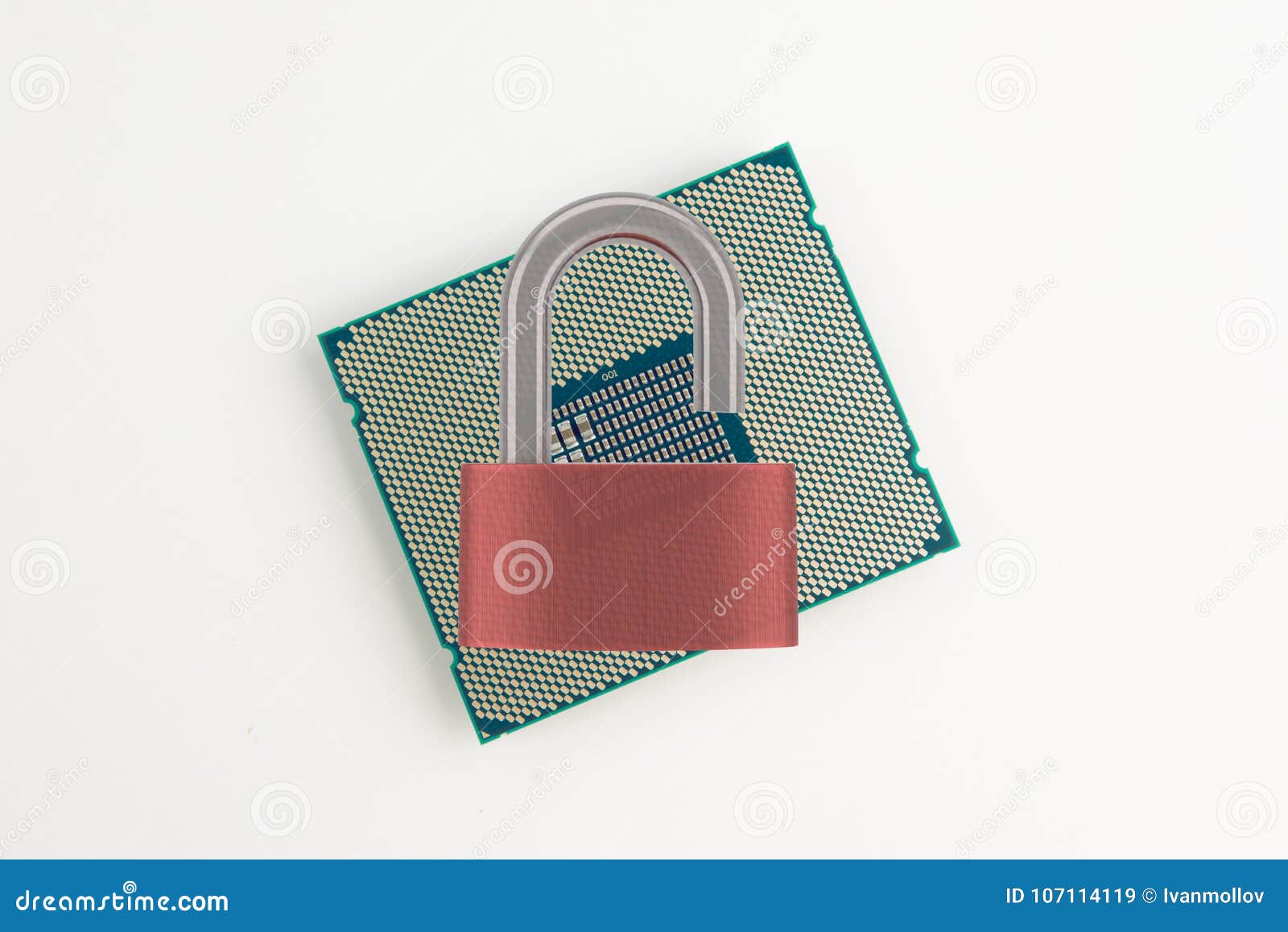 Computer Processor Chip with Unlocked Padlock Stock Image - Image of ...