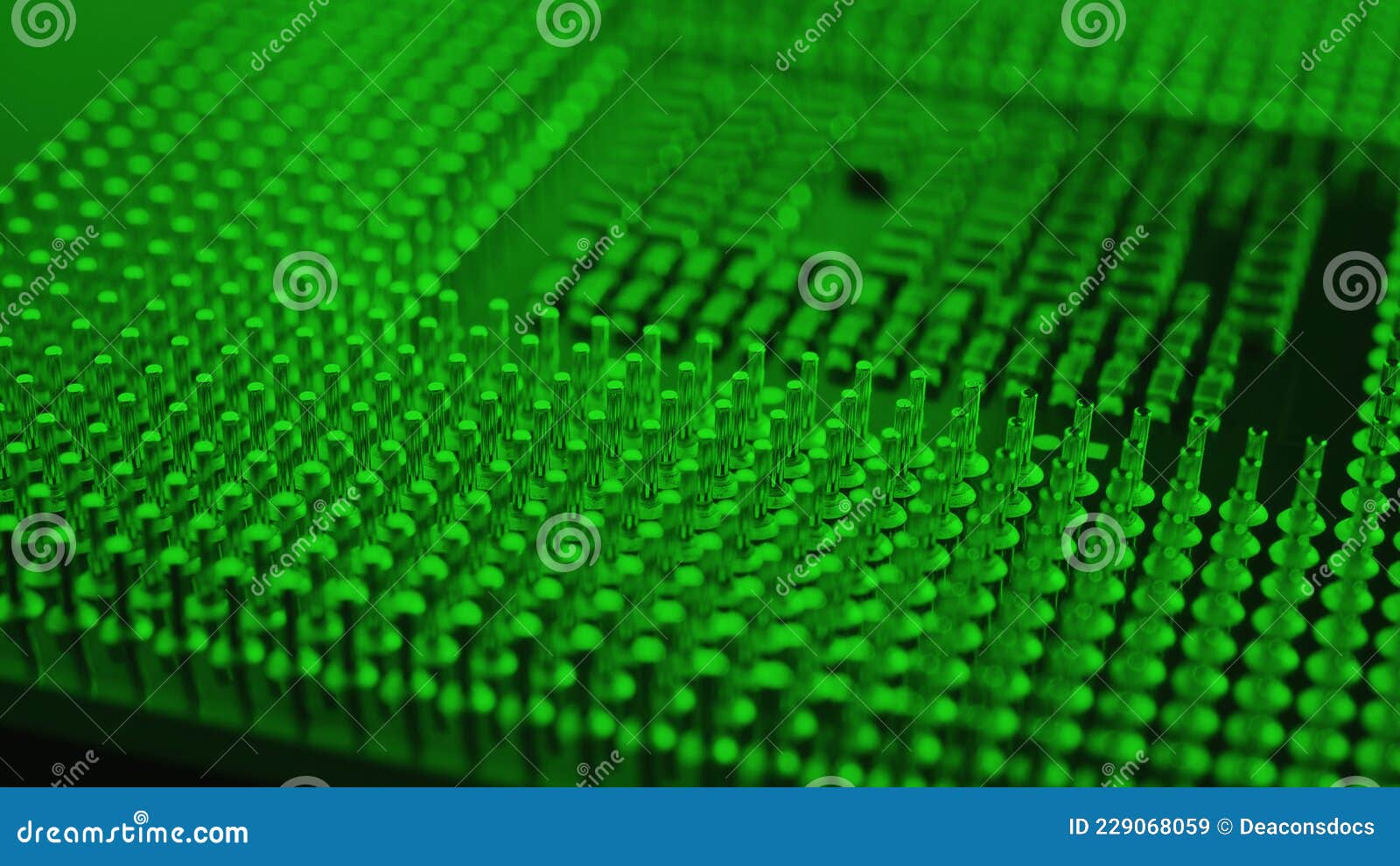 Computer Processor Close Up. Dark Green Tinted Background or Backdrop ...