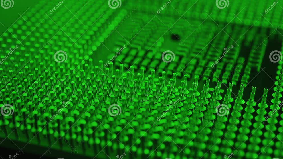 Computer Processor Close Up. Dark Green Tinted Background or Backdrop ...