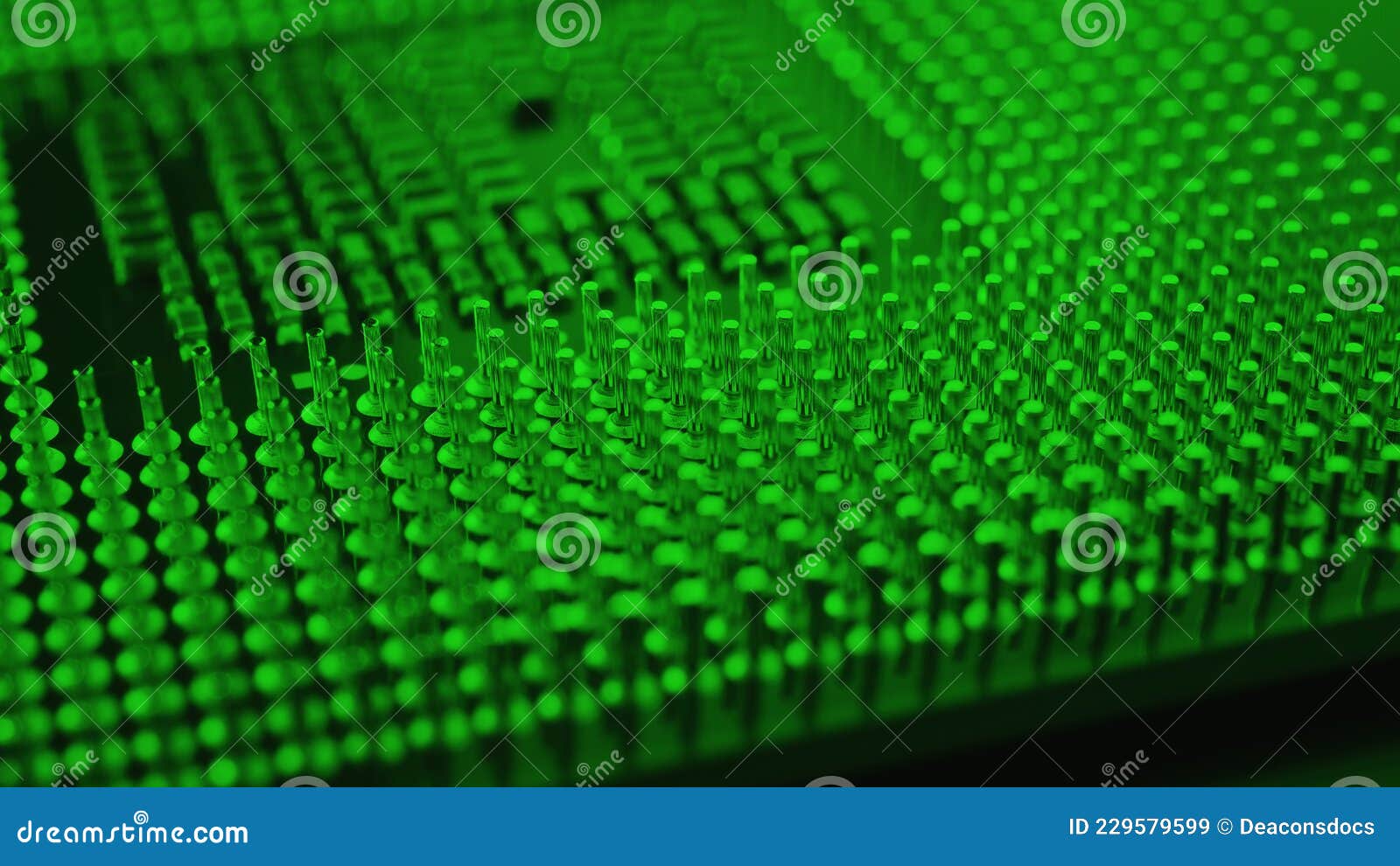 Computer Processor Close Up. Dark Green Tinted Background or Backdrop ...