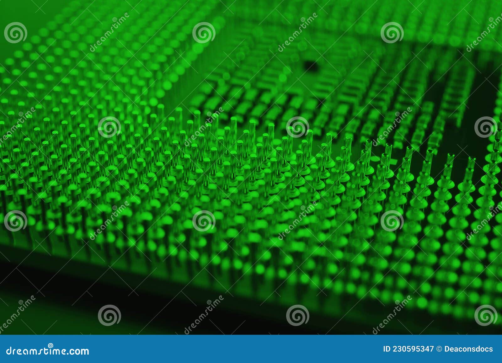Computer Processor Close Up. Dark Green Tinted Background or Backdrop ...