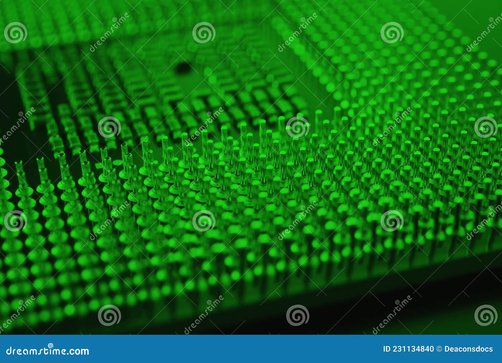 Computer Processor Close Up. Dark Green Tinted Background or Backdrop ...