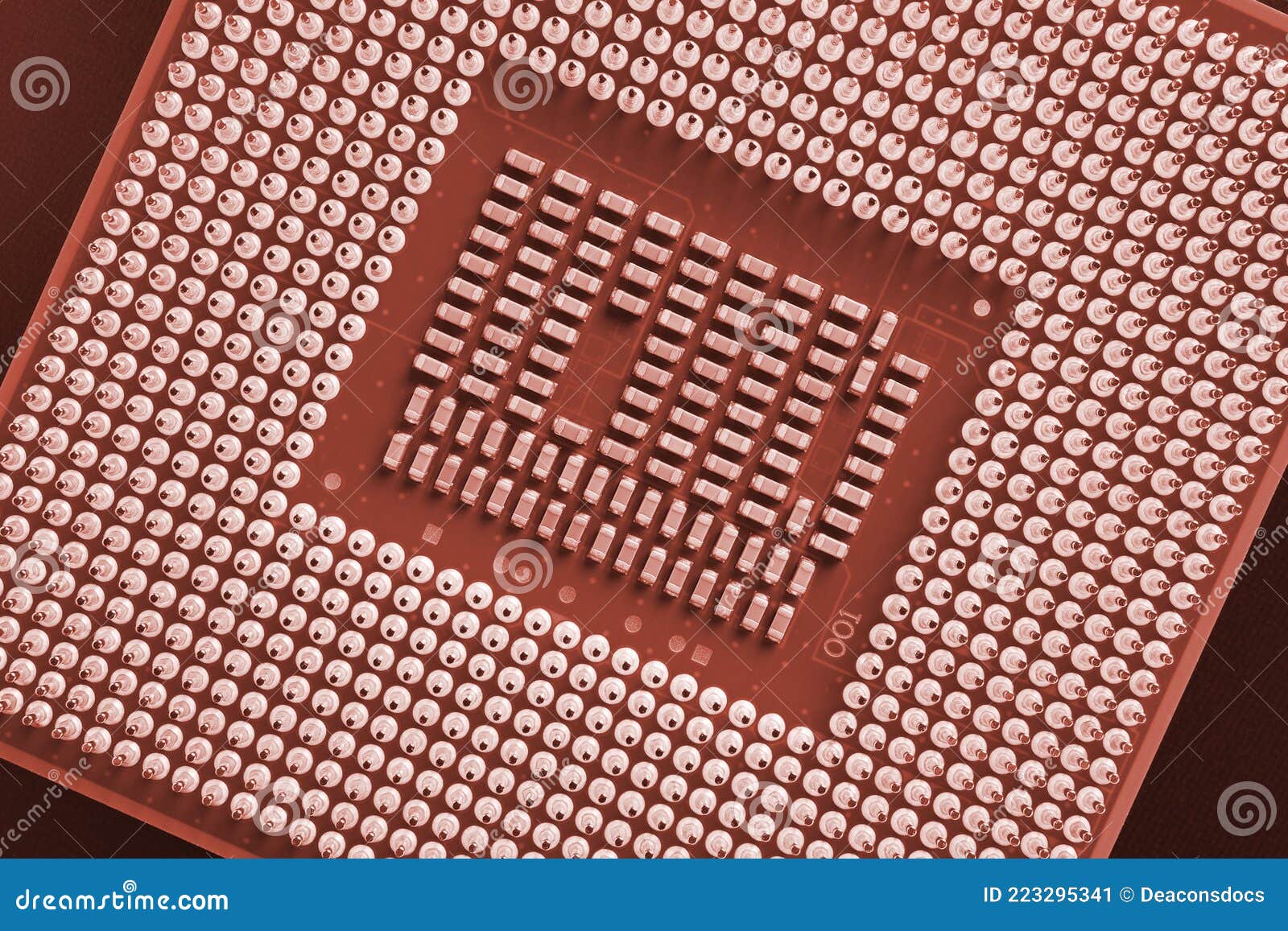 Computer Processor Close-up. Dark Red Tinted Background or Wallpaper ...