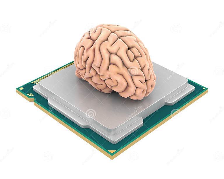 Computer Processor CPU with Human Brain Isolated Stock Illustration ...