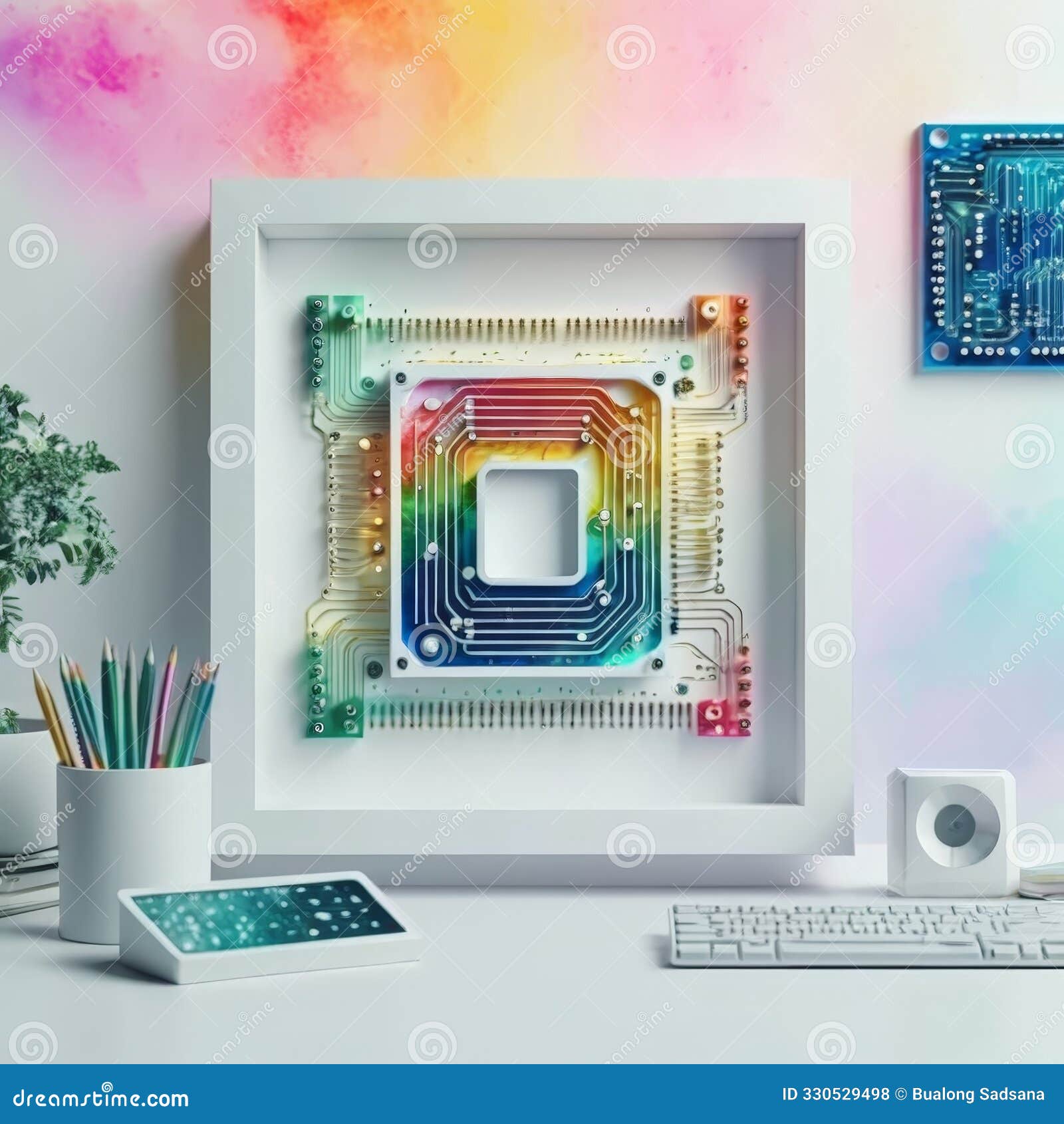 Computer Processor with Cpu Inside and Keyboard in the Background Stock ...