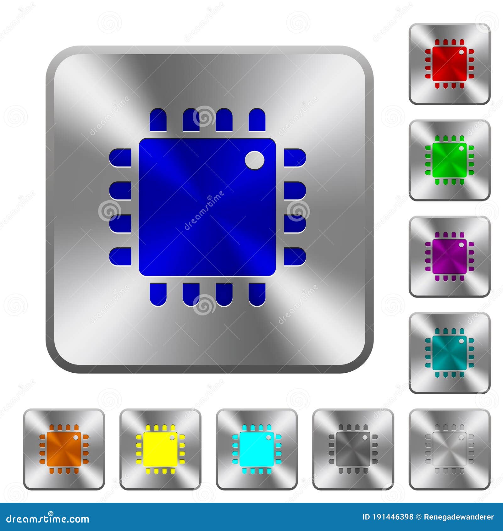 Computer Processor Rounded Square Steel Buttons Stock Vector ...