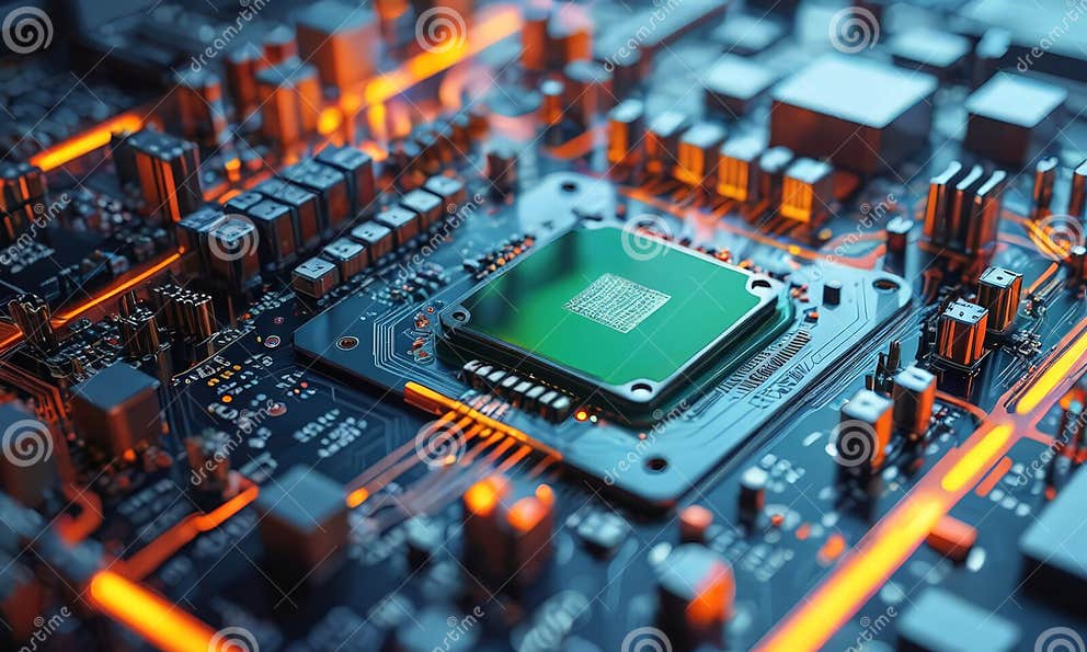 Computer Processor with Green Chip Stock Illustration - Illustration of ...