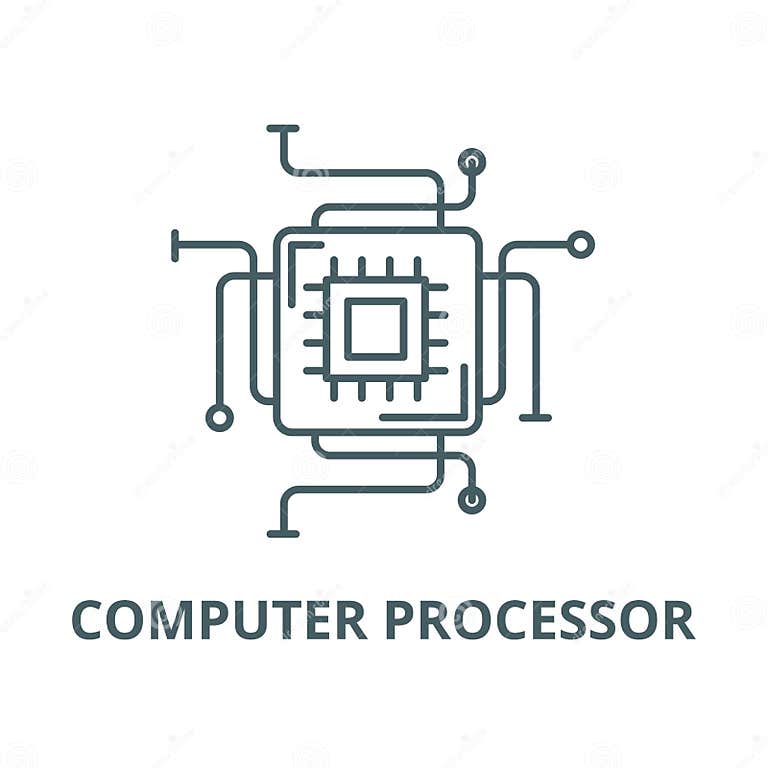 Computer Processor Line Icon, Vector. Computer Processor Outline Sign, Concept Symbol, Flat ...