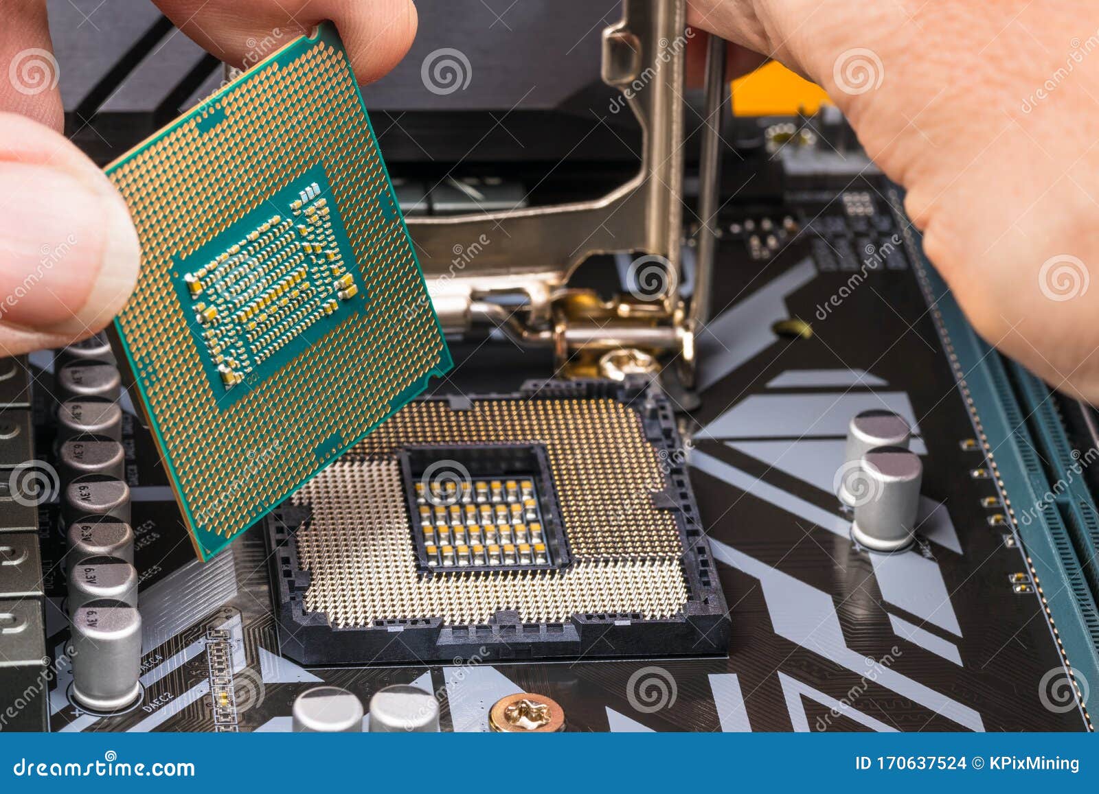 Computer Processor Maintenance Detail. Hands Installing a ...