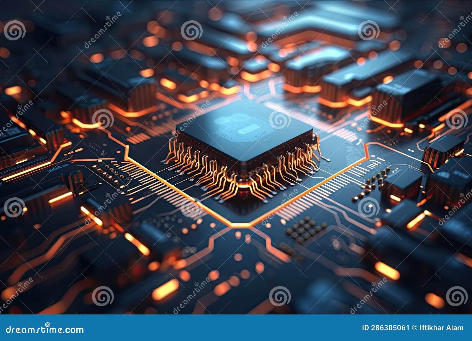 Computer Processor With Microcircuits 3d Rendering Toned Image Abstract Technology Background
