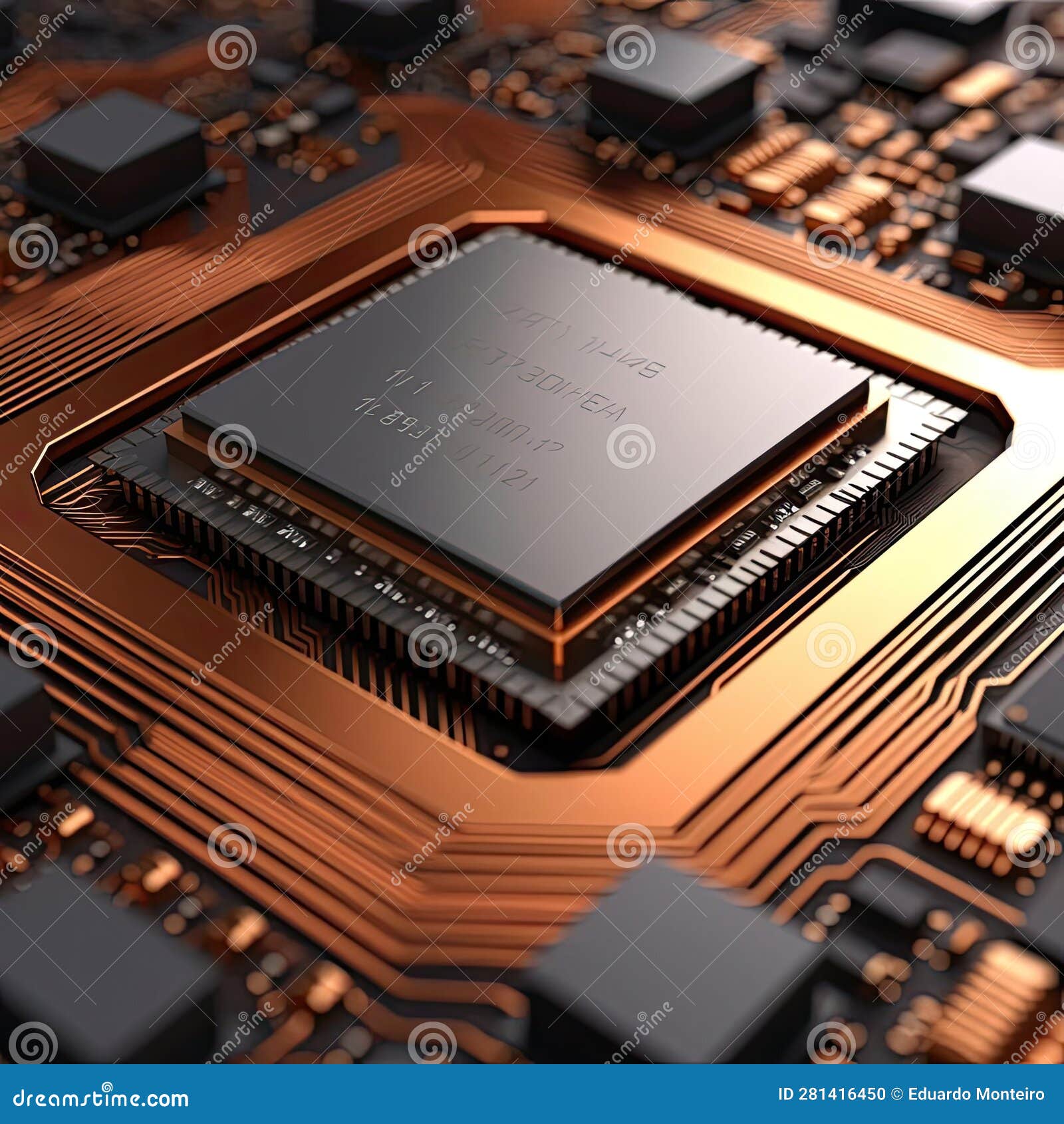 Computer Processor on the Motherboard Close-up Stock Illustration ...