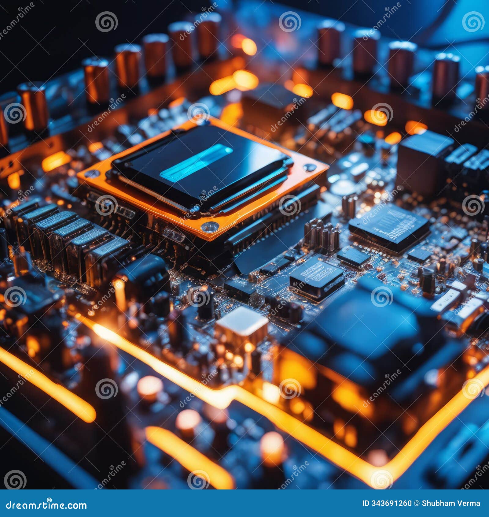 Computer Processor with Motherboard Close - Up View of Circuit Board ...