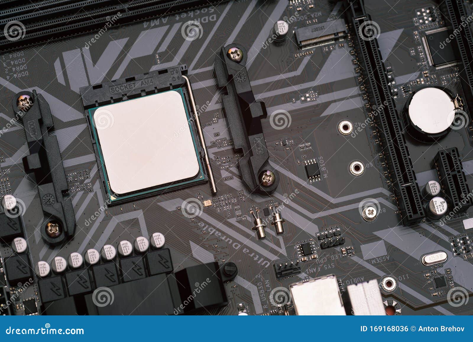 Computer Processor and Motherboard. Printed Circuit Board. Electronic ...