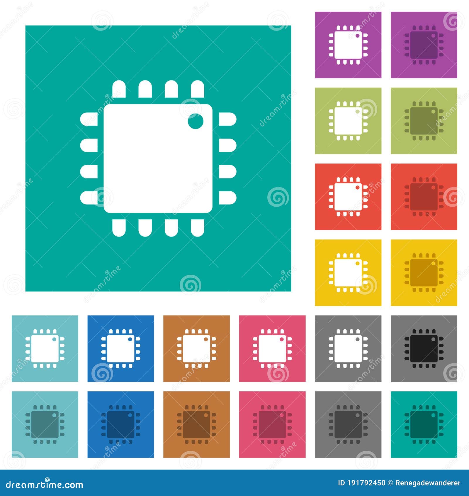 Computer Processor Square Flat Multi Colored Icons Stock Vector ...