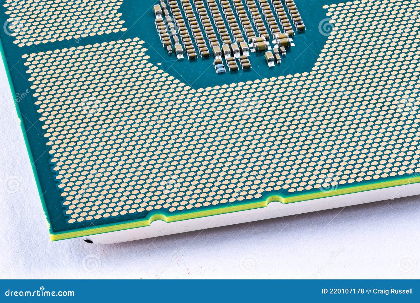 Computer Processor Showing Pin Connections and Components Stock Photo ...