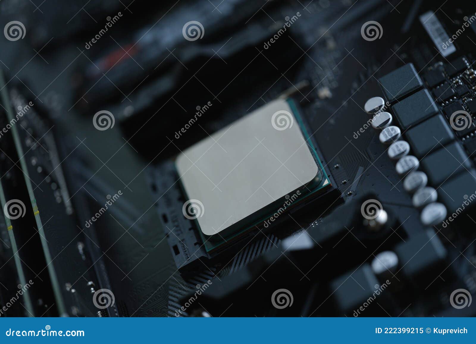 Computer Processor in Silver is Installed in Motherboard Closeup Stock ...