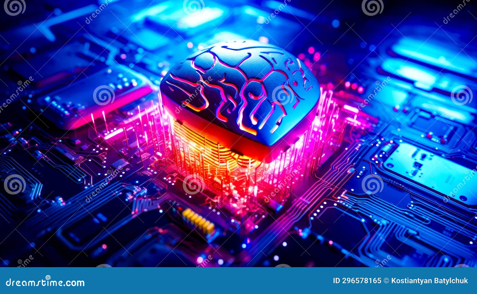 Computer Processor on Top of Motherboard with Neon Light on it ...