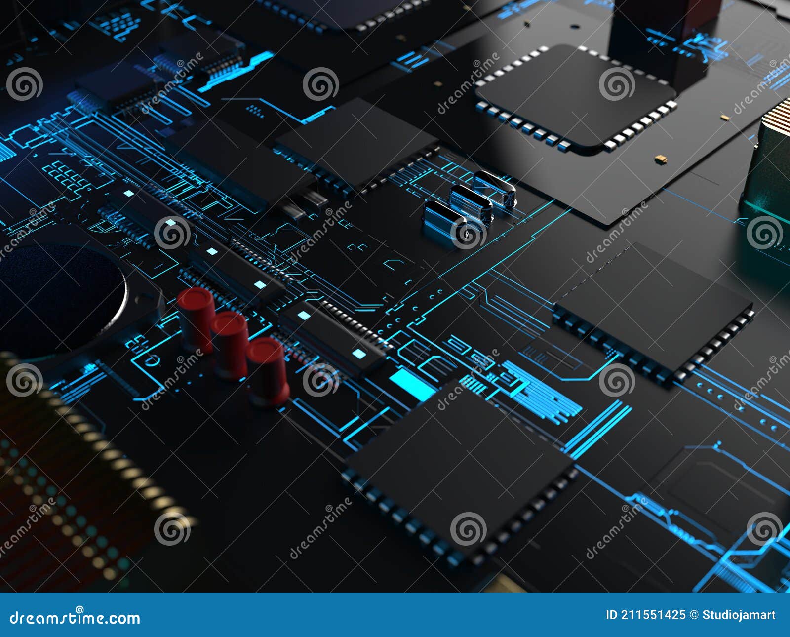 Computer Processors Close-up in Bright Blue Backlight Stock ...