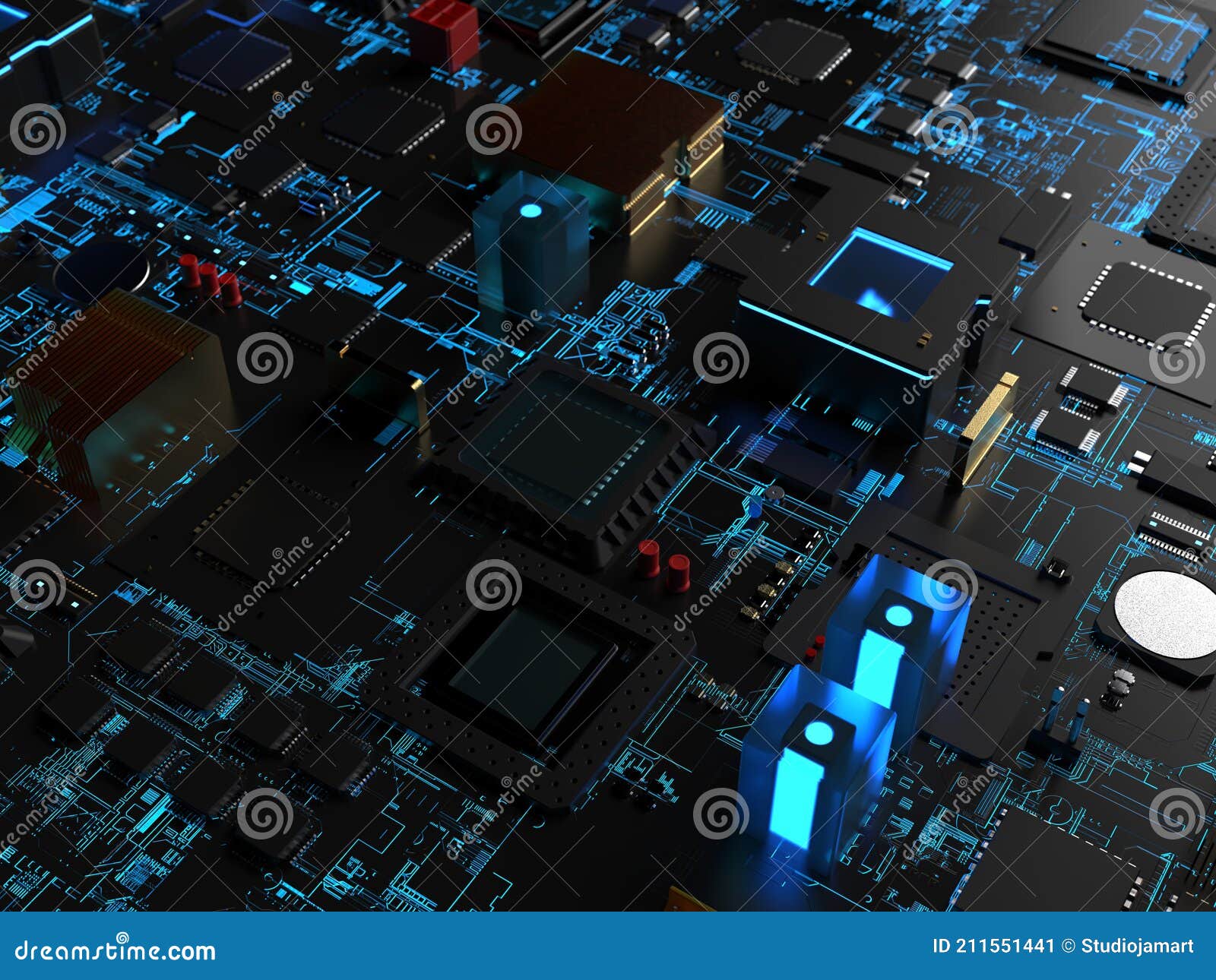 Computer Processors Close-up in Bright Blue Backlight Stock ...