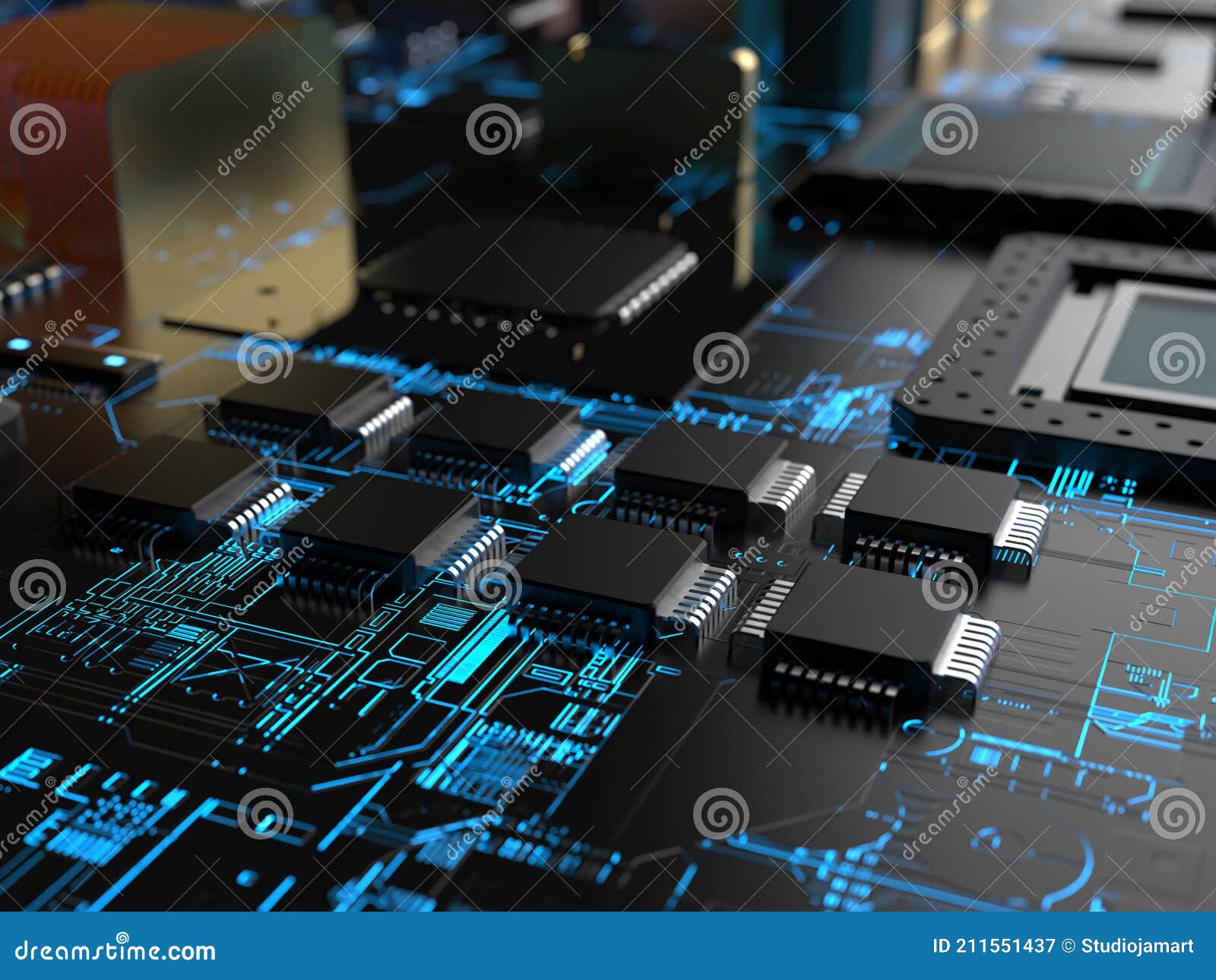 Computer Processors Close-up in Bright Blue Backlight Stock ...