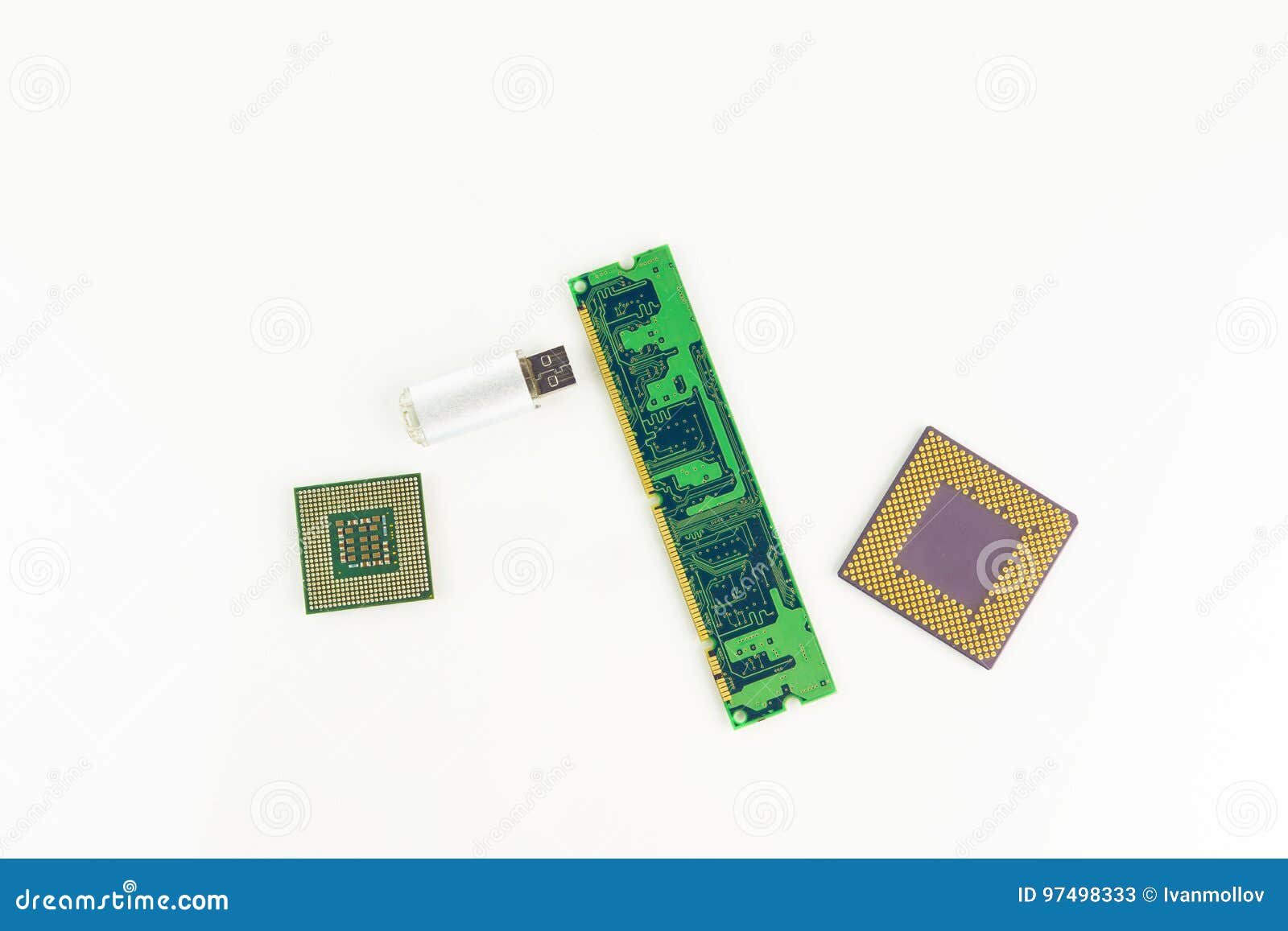 Computer Processors, RAM Chip and Portable Memory Stick Stock Image ...
