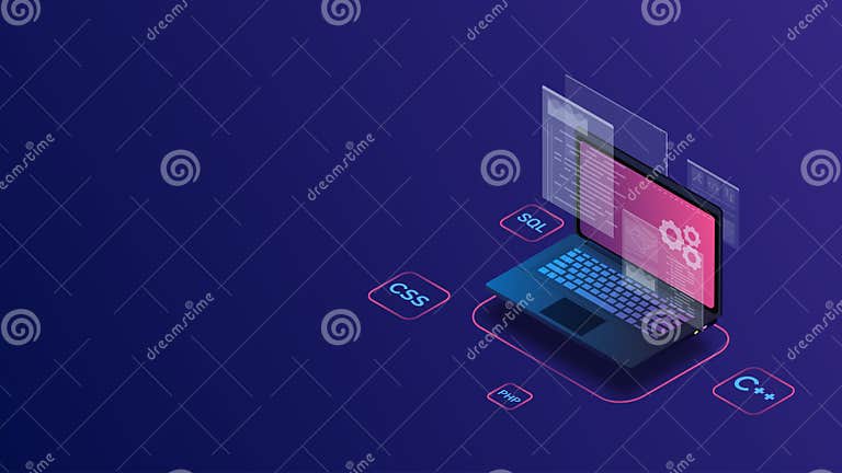 Web Development Programming And Code Testing With Isometric Laptop Stock Vector Illustration