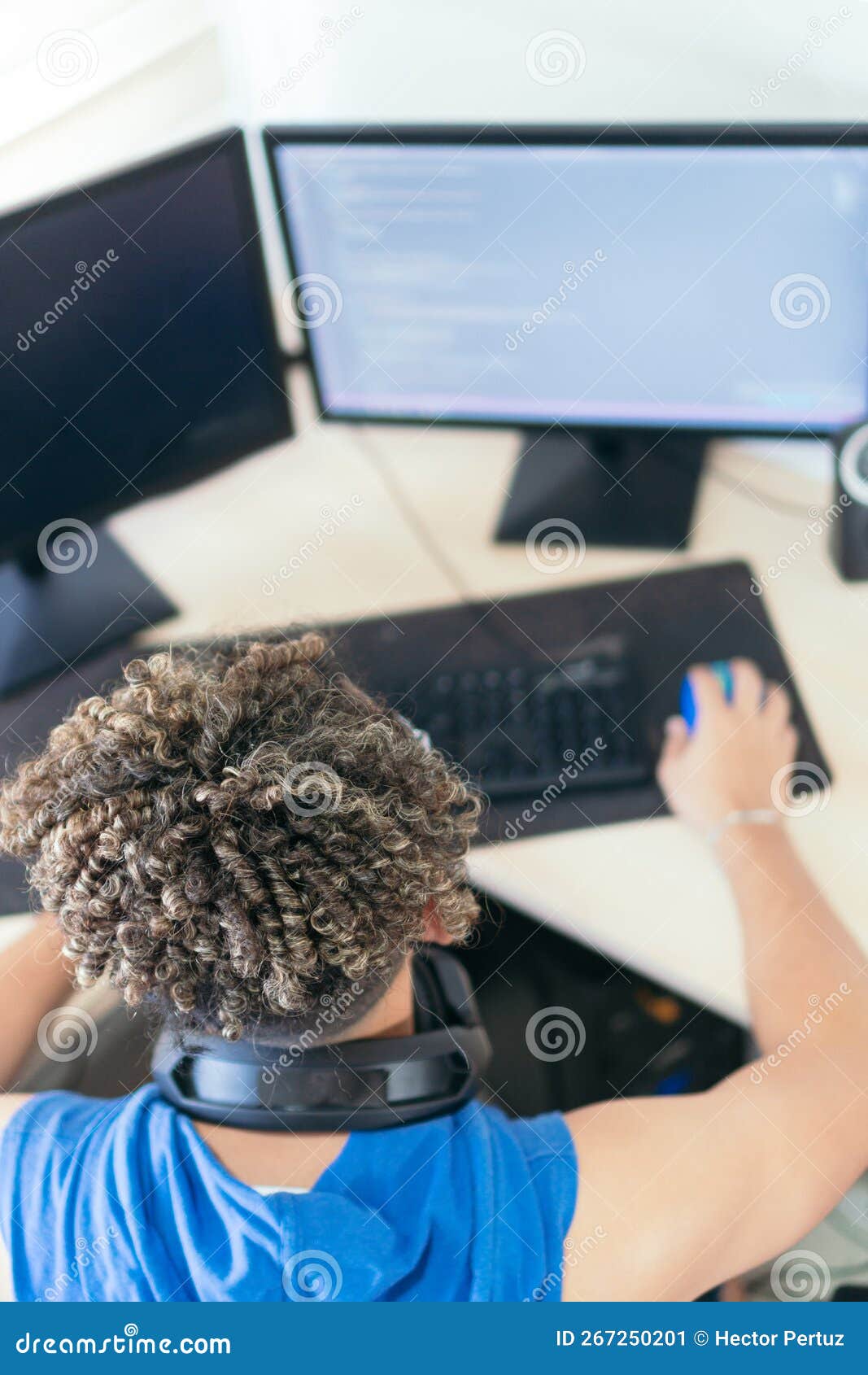 Computer Programmer Busy Coding Shot from Above Stock Image - Image of ...