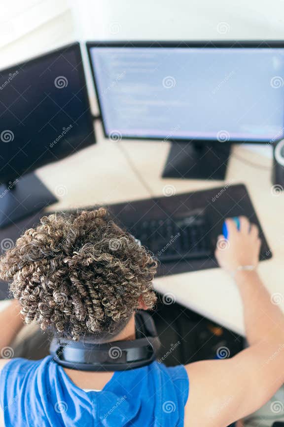 Computer Programmer Busy Coding Shot from Above Stock Image - Image of ...