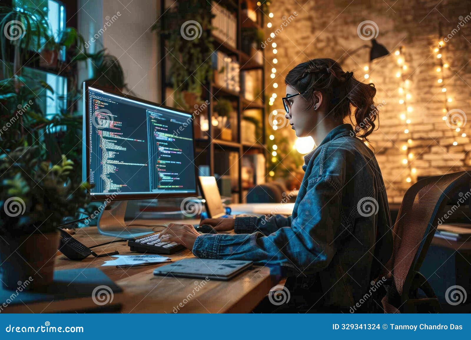 A Computer Programmer Debugging Lines of Code in a Chic Office, AI Generated Stock Illustration ...