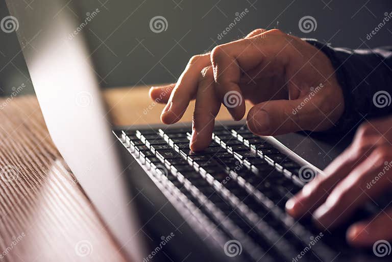 Computer Programmer and Hacker Hands Typing Laptop Keyboard Stock Photo - Image of hacker ...