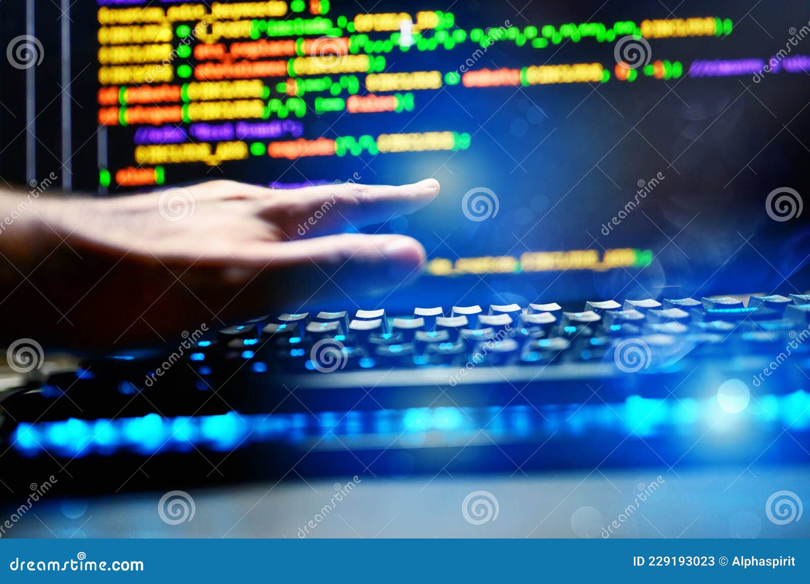 Computer of a Programmer with Lines Code of Software Stock Image ...